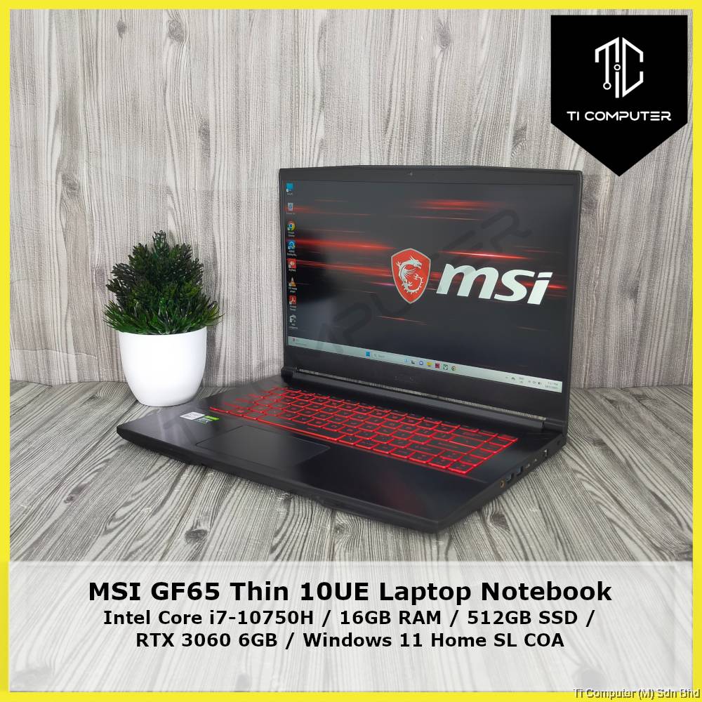 MSI GF65 Thin 10UE Intel Core i7-10750H 2.5GHz 16GB DDR4 RAM 512GB SSD ...