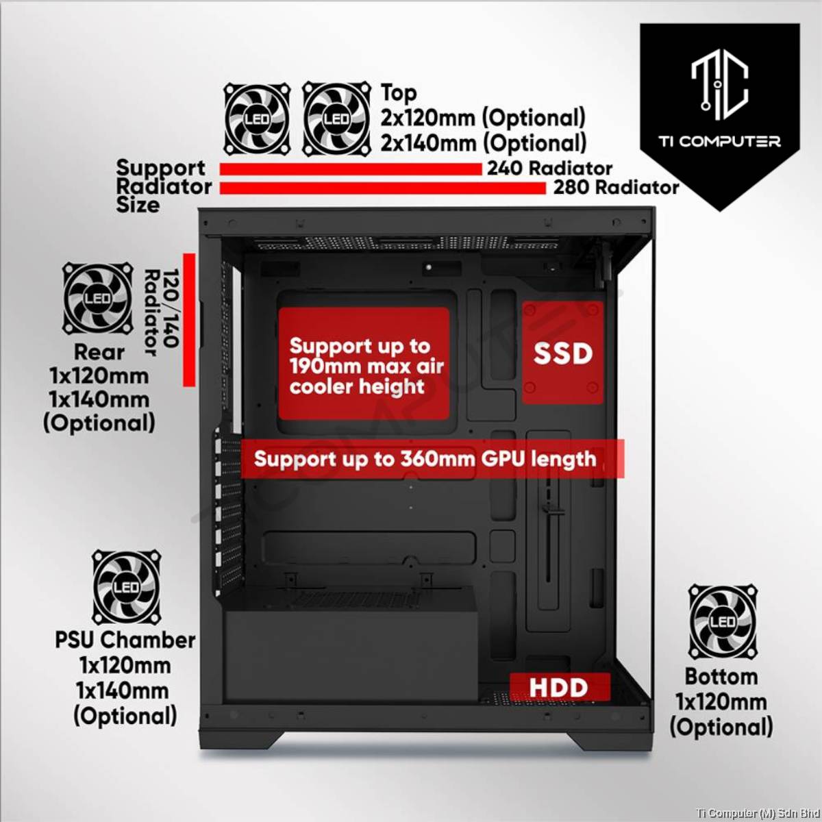 Armaggeddon Aquaron Pro BLACK MATX Gaming PC Casing Transparent Glass ...