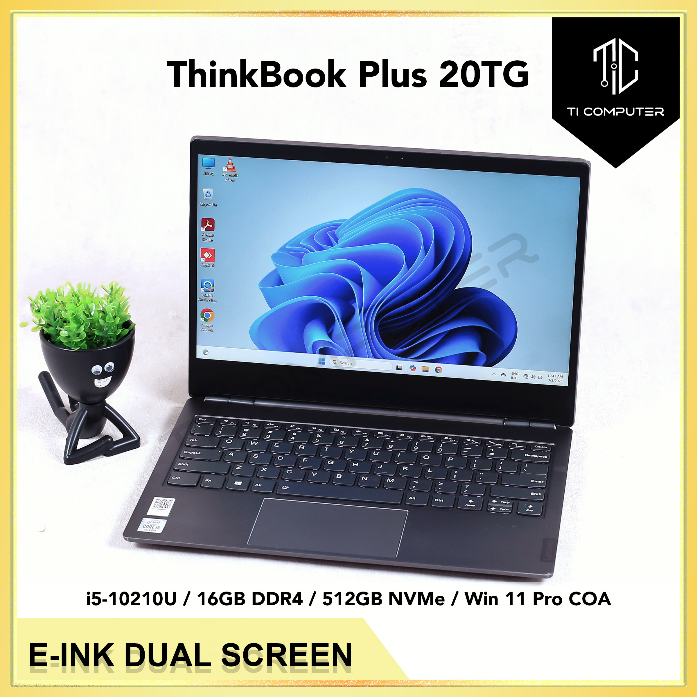 Lenovo Thinkbook Plus 20TG Intel i5-10210U 16GB RAM 512GB NVMe SSD Dual ...